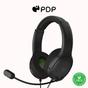 pdp gaming airlite xbox headset with noise-cancelling microphone, licensed microsoft series x|s, xbox one accessories, pc/windows 10/11, lightweight wired power stereo headphones - black