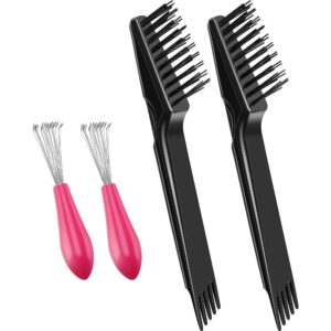 4 pieces hair brush cleaning tool comb cleaner brush hair brushes cleaner comb mini hair brush comb cleaning brush hair brush cleaner tool for removing hair dust home salon use (pink plastic handle)