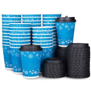 nobleroyalcity-(nrc) disposable coffee cups with lids 12 oz - extra thick insulated disposable coffee cups - recyclable to go cups for hot/cold liquids with leak-proof lids and corrugated - 50 sets