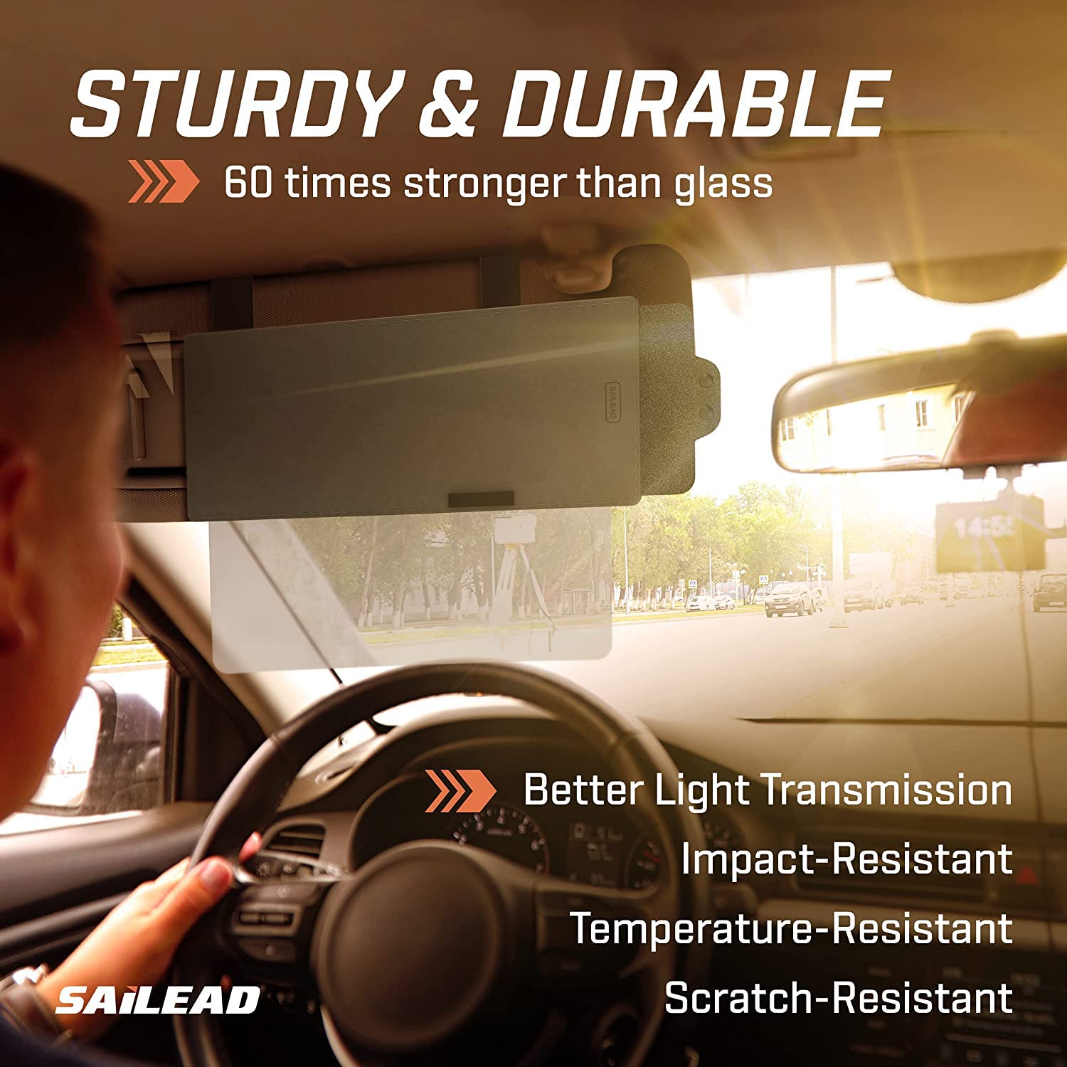 SAILEAD Polarized Car Sun Visor Extender - Universal Visor w/ Polycarbonate Lens - Anti-Glare, Protects from Sun Glare, Snow Blindness & UV Rays