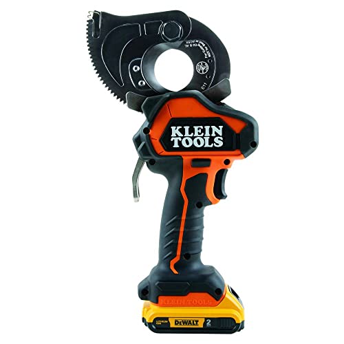 Klein Tools BAT20GD10 Cable Cutter, Gear Cable Cutter Battery Operated Kit With Dewalt 20 Volt 2 Ah Battery for Copper and Aluminum