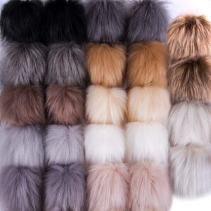 siquk 24 pieces faux fur pom pom for hats fluffy pom pom with elastic loop diy faux fox fur pom pom for knitting hats beanies scarves gloves bags(12 colors, 2 pcs/color)