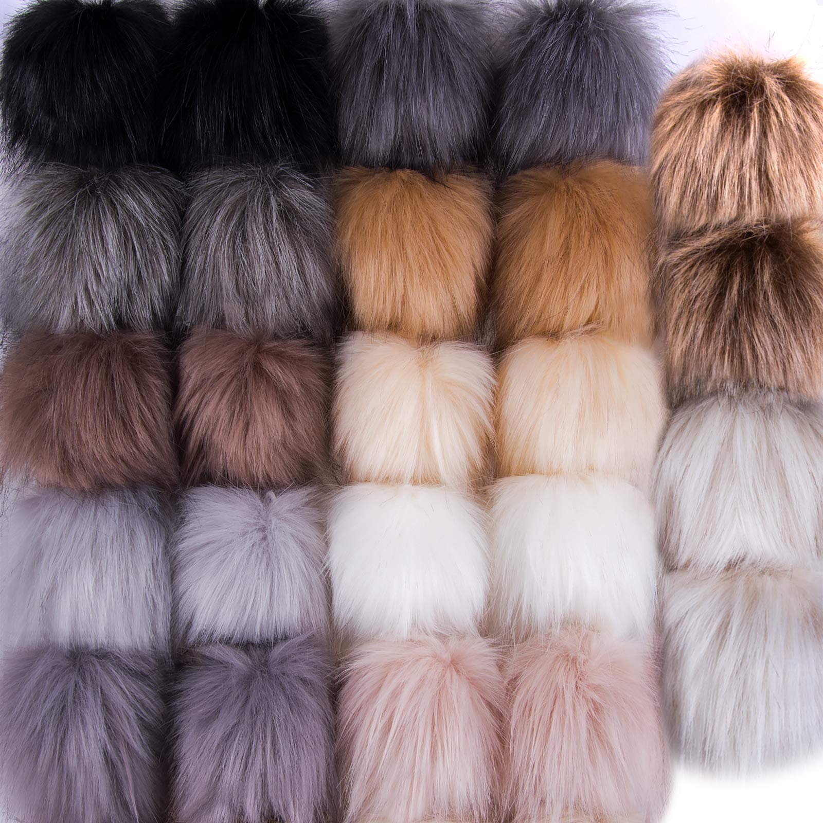 SIQUK 24 Pieces Faux Fur Pom Pom for Hats Fluffy Pom Pom with Elastic Loop DIY Faux Fox Fur Pom Pom for Knitting Hats Beanies Scarves Gloves Bags(12 Colors, 2 Pcs/Color)