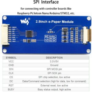 2.9inch E-Ink Display Module 296x128 Pixel White,Black Two-Color 3.3V/5V E-Paper Screen LCD Support Partial Refresh SPI Interface for Raspberry/Jetson Nano/Ard/Nucleo