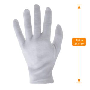 12 Pairs White Cotton Gloves for Serving Inspection Costume - Cloth Gloves for Dry Hands Eczema SPA Moisturizing