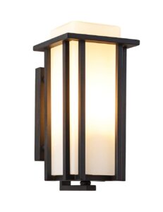 eeru wall sconce, weather & rust resistant black finish with frosted glass, 12.2x5.9 inches, for exterior house front porch garage driveway