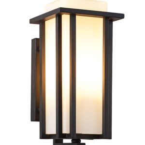 EERU Wall Sconce, Weather & Rust Resistant Black Finish with Frosted Glass, 12.2x5.9 inches, for Exterior House Front Porch Garage Driveway