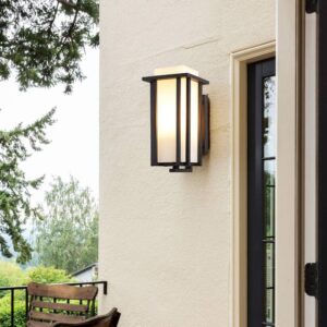 EERU Wall Sconce, Weather & Rust Resistant Black Finish with Frosted Glass, 12.2x5.9 inches, for Exterior House Front Porch Garage Driveway