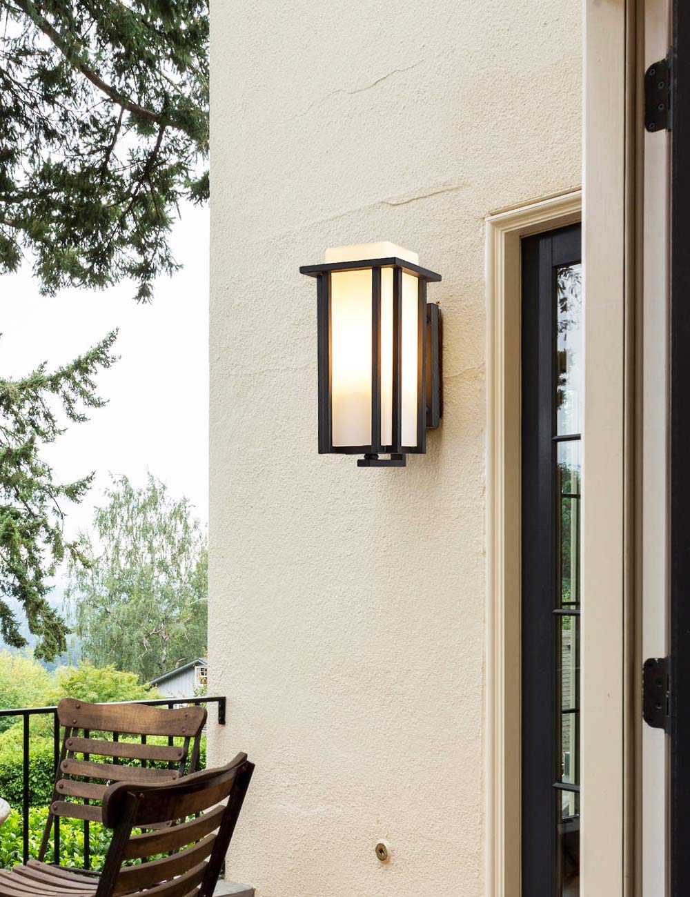 EERU Wall Sconce, Weather & Rust Resistant Black Finish with Frosted Glass, 12.2x5.9 inches, for Exterior House Front Porch Garage Driveway