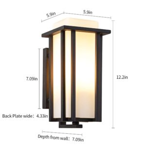 EERU Wall Sconce, Weather & Rust Resistant Black Finish with Frosted Glass, 12.2x5.9 inches, for Exterior House Front Porch Garage Driveway