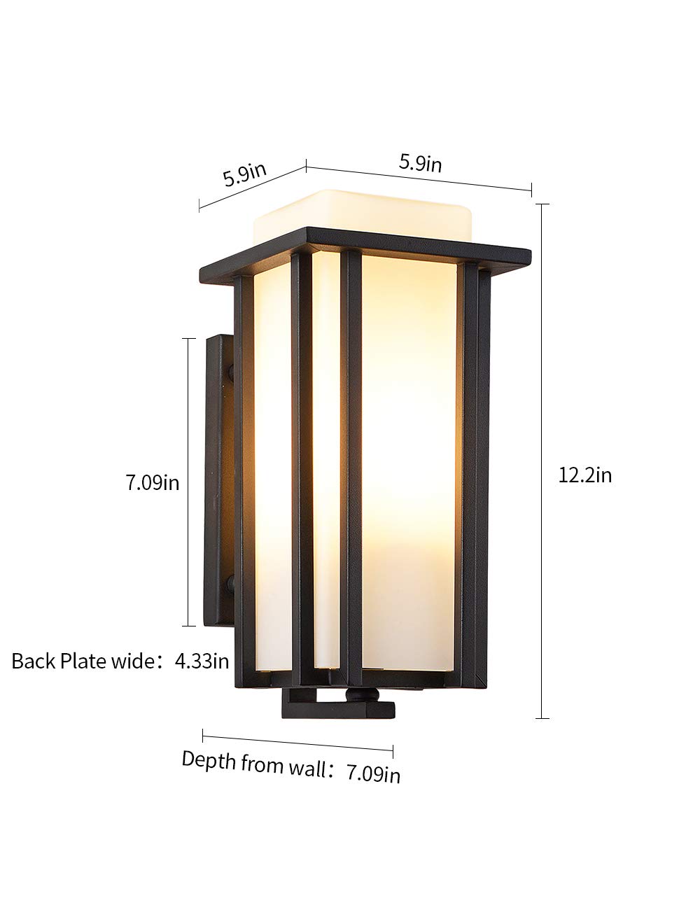 EERU Wall Sconce, Weather & Rust Resistant Black Finish with Frosted Glass, 12.2x5.9 inches, for Exterior House Front Porch Garage Driveway