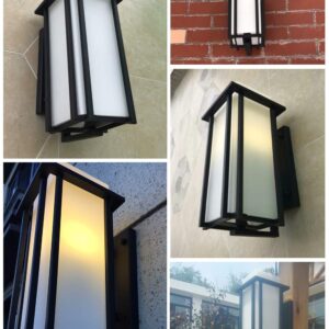 EERU Wall Sconce, Weather & Rust Resistant Black Finish with Frosted Glass, 12.2x5.9 inches, for Exterior House Front Porch Garage Driveway