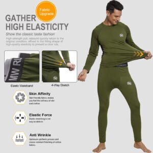 MEETWEE Thermal Underwear for Men, Winter Base Layer Set Tops & Long Johns Winter Ski Cold Weather Gear for Heat Retention Green