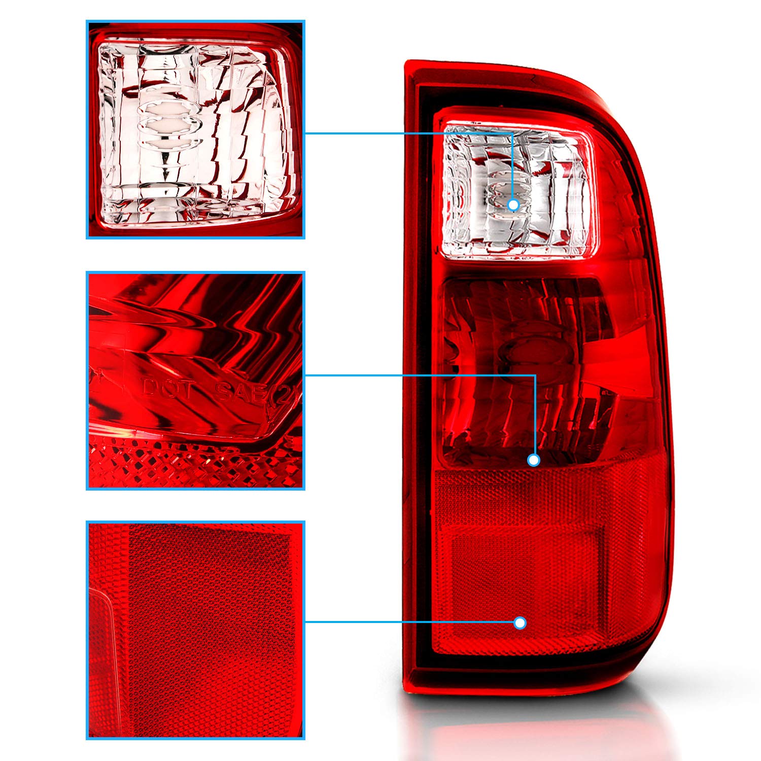 AmeriLite for 2008-2016 Ford F250 F350 F450 / SuperDuty Red Clear OE Replacement Brake Lamp Tail Lights Set - Driver and Passenger Side