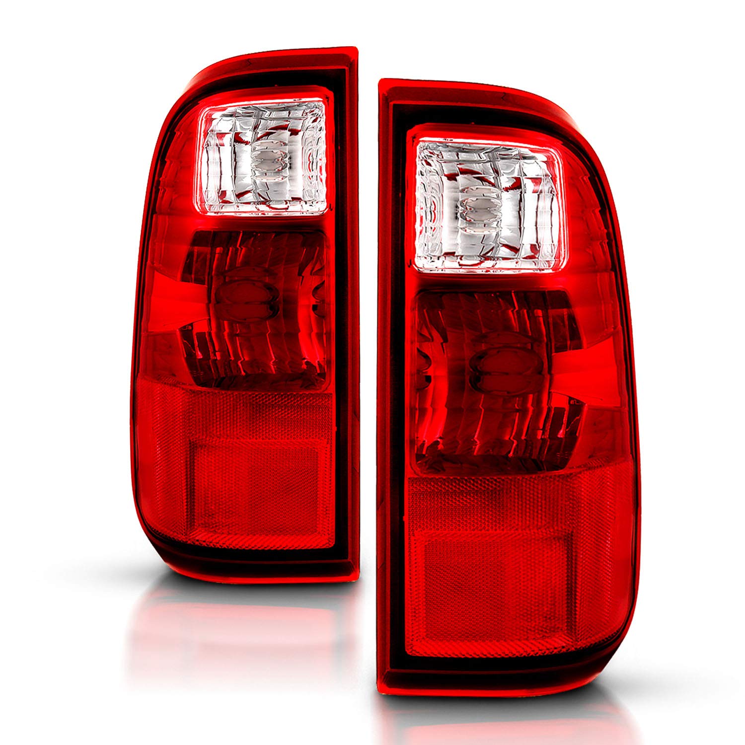 AmeriLite for 2008-2016 Ford F250 F350 F450 / SuperDuty Red Clear OE Replacement Brake Lamp Tail Lights Set - Driver and Passenger Side