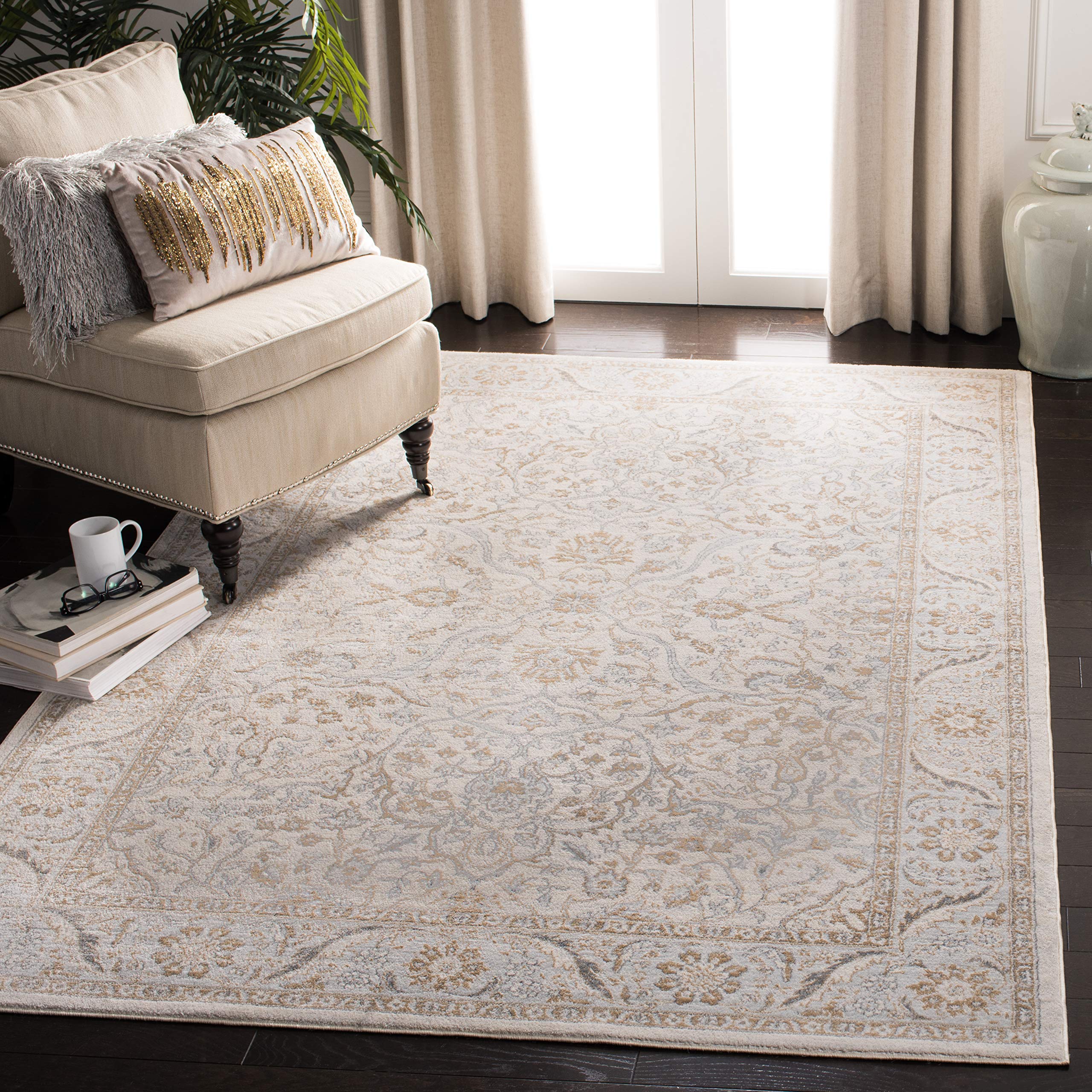 SAFAVIEH Isabella Collection Area Rug - 8' x 10', Cream & Beige, Oriental Design, Non-Shedding & Easy Care, Ideal for High Traffic Areas in Living Room, Bedroom (ISA912A)