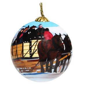 blown glass christmas ornament | horses and sleigh elk national refuge | hand painted inside | original art | includes gift box