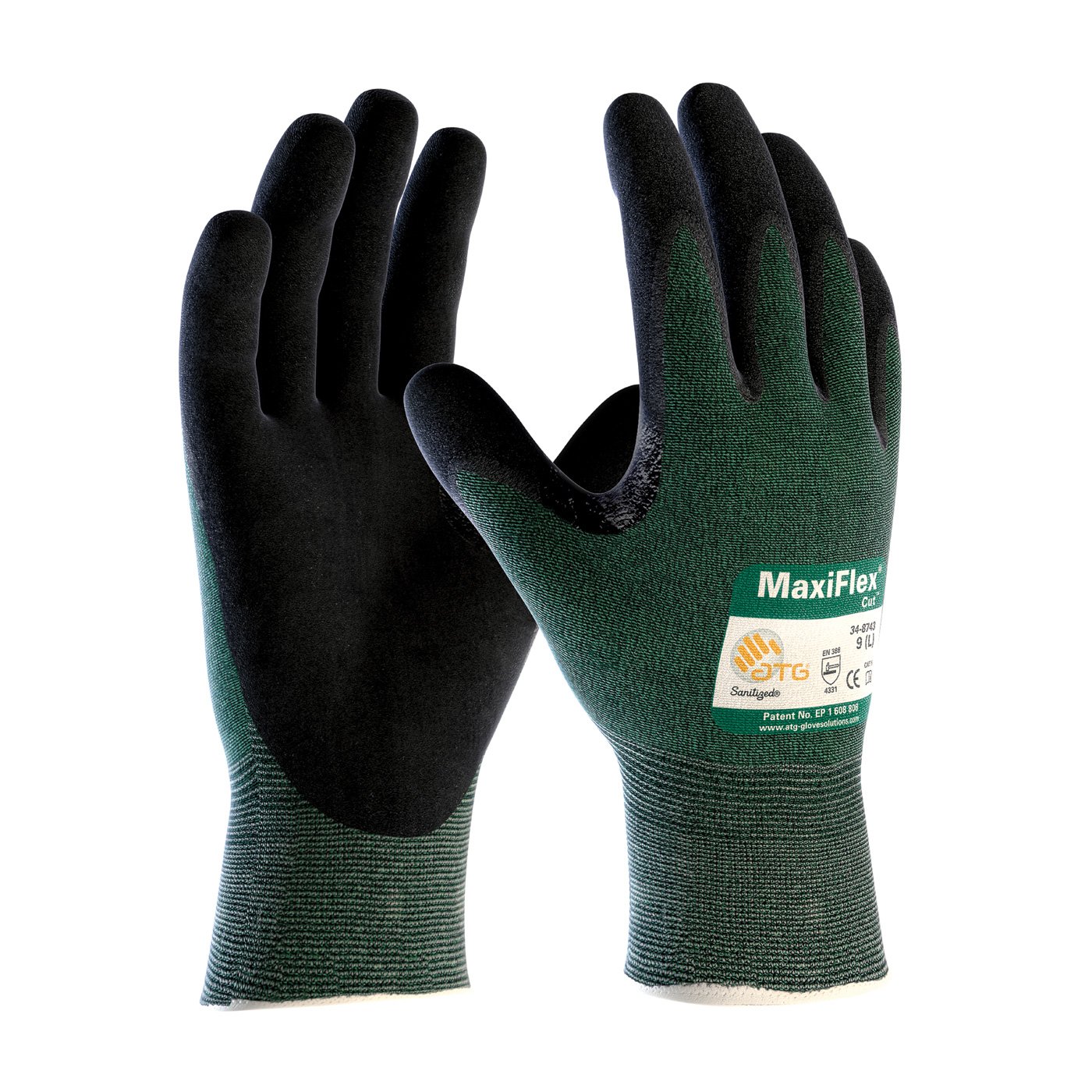 Maxiflex PIP ATG 34-8743/XL X-Large Cut, Green Engineered Yarn, Black Gloves, 3-Pack (34-8743 XLarge 3/Pack)