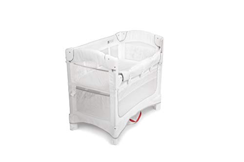 Arm’s Reach Mini Ezee 2 in 1 Co-Sleeper Bedside Bassinet Featuring Breathable Mesh Side Panels with 2 Wheels for Portability, Side Pockets, and Bottom Storage, White