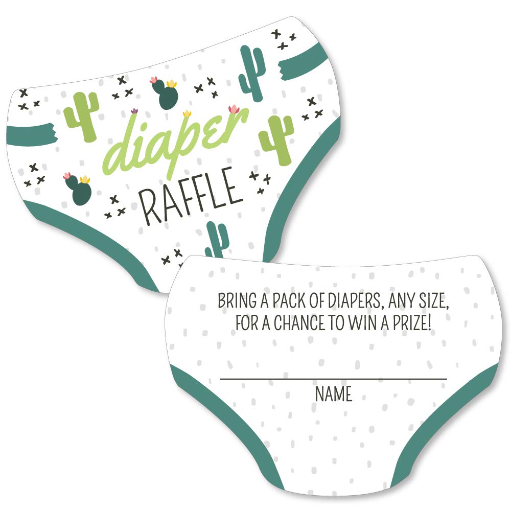 Big Dot of Happiness Prickly Cactus Party - Diaper Shaped Raffle Ticket Inserts - Fiesta Baby Shower Activities - Diaper Raffle Game - Set of 24