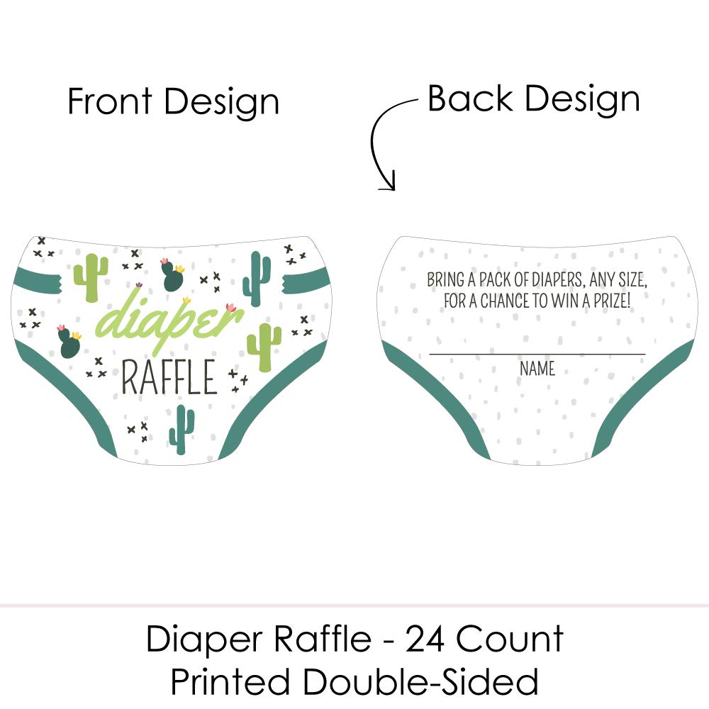 Big Dot of Happiness Prickly Cactus Party - Diaper Shaped Raffle Ticket Inserts - Fiesta Baby Shower Activities - Diaper Raffle Game - Set of 24