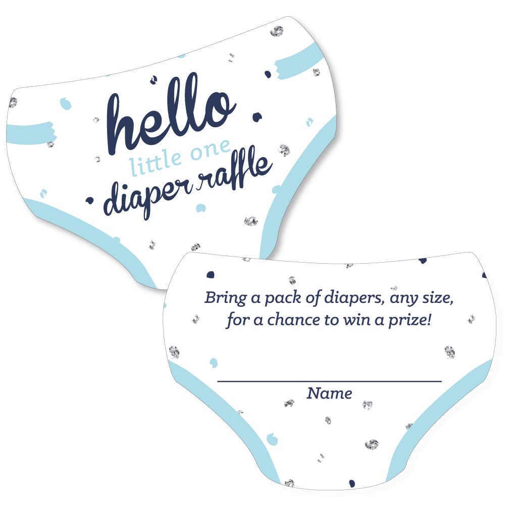 Big Dot of Happiness Hello Little One - Blue and Silver - Diaper Shaped Raffle Ticket Inserts - Boy Baby Shower Activities - Diaper Raffle Game - Set of 24