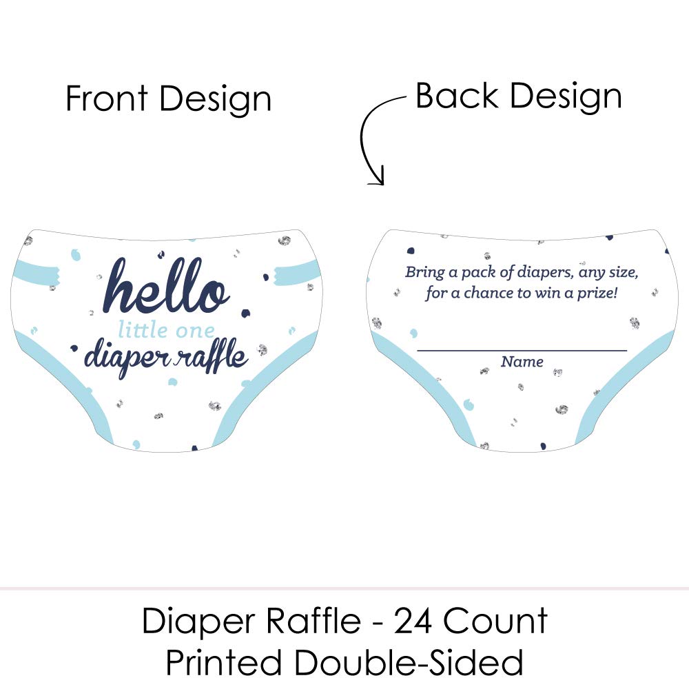 Big Dot of Happiness Hello Little One - Blue and Silver - Diaper Shaped Raffle Ticket Inserts - Boy Baby Shower Activities - Diaper Raffle Game - Set of 24