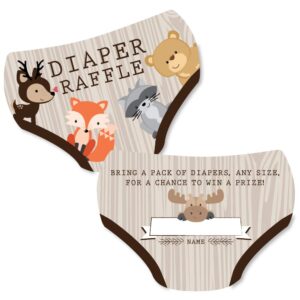 big dot of happiness woodland creatures - diaper shaped raffle ticket inserts - baby shower activities - diaper raffle game - set of 24