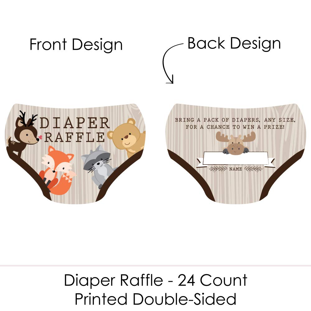 Big Dot of Happiness Woodland Creatures - Diaper Shaped Raffle Ticket Inserts - Baby Shower Activities - Diaper Raffle Game - Set of 24