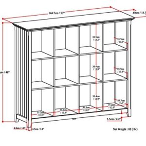 SIMPLIHOME Acadian SOLID WOOD 57 Inch Transitional 12 Cube Storage in Brunette Brown, For the Living Room, Study Room and Office