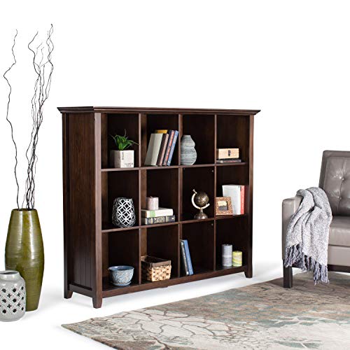 SIMPLIHOME Acadian SOLID WOOD 57 Inch Transitional 12 Cube Storage in Brunette Brown, For the Living Room, Study Room and Office