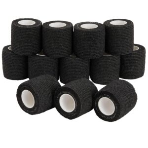 juvale 12-rolls self adhesive bandage wrap, vet tape - 2 in x 5 yds breathable, elastic cohesive wrap tape for wrist, swelling, sports, tattoo (black)