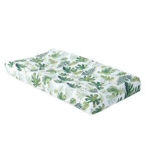 little unicorn – tropical leaf changing pad cover | 100% cotton muslin | super soft | baby diaper changing | machine washable | 16” x 32”