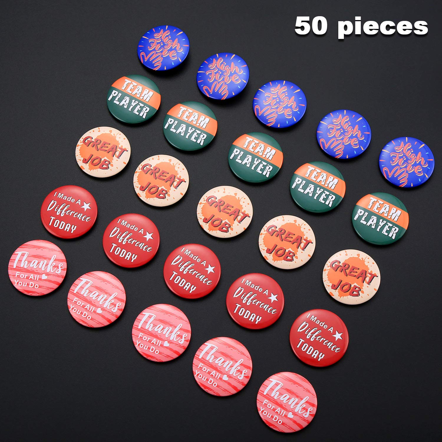 WILLBOND Reward Button Pins Recognition Button Round Pins Positive Appreciation Incentive Motivation Awards for Kids or Workers School Office Party Supplies(50 Pcs)