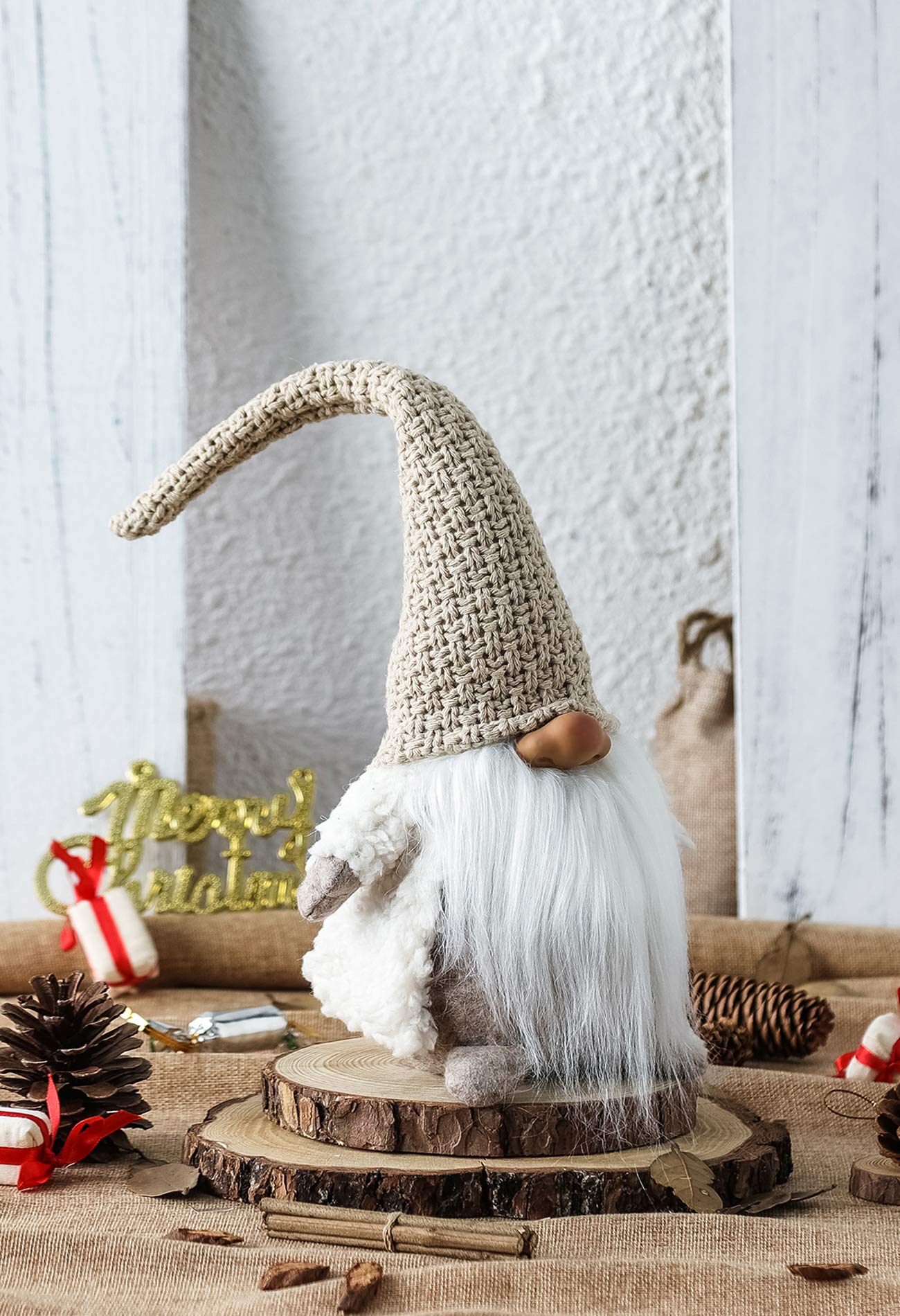 Funoasis Holiday Gnome Handmade Swedish Tomte, Christmas Elf Decoration Ornaments Thanks Giving Day Gifts Swedish Gnomes tomte 16 Inches (Khaki)