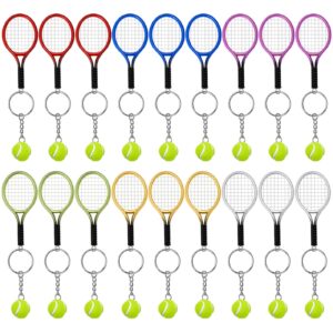 auhoky 18pcs mini tennis racket keychain key ring, fashionable alloy tennis ball split ring, sport style split keychain for sport lovers team - exquisite & lightweight(6 colors)