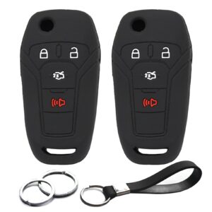 infipar 2pcs compatible with ford transit-150 250 350 hd e-transit connect maverick f-150 lightning f-250 f-350 f-450 f-550 super duty f-650 f-750 ranger black key fob cover case key chain holder