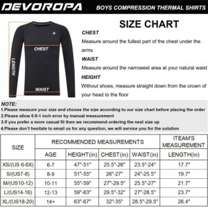 DEVOROPA Youth Boys Compression Thermal Shirt Long Sleeve Fleece Baselayer Soccer Baseball Undershirt Navy M