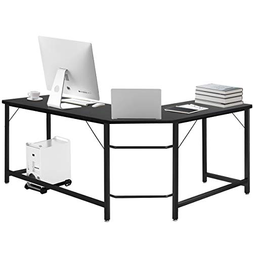 Tangkula L-Shaped Desk, 66 Inch Home Office Computer Desk PC Laptop Study Table with CPU Stand & Spacious Surface, Computer Workstation with Adjustable Foot Pads, Black