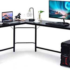 Tangkula L-Shaped Desk, 66 Inch Home Office Computer Desk PC Laptop Study Table with CPU Stand & Spacious Surface, Computer Workstation with Adjustable Foot Pads, Black