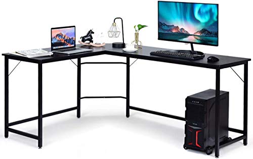 Tangkula L-Shaped Desk, 66 Inch Home Office Computer Desk PC Laptop Study Table with CPU Stand & Spacious Surface, Computer Workstation with Adjustable Foot Pads, Black