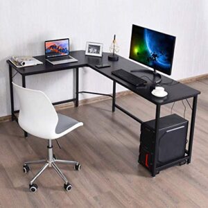 Tangkula L-Shaped Desk, 66 Inch Home Office Computer Desk PC Laptop Study Table with CPU Stand & Spacious Surface, Computer Workstation with Adjustable Foot Pads, Black