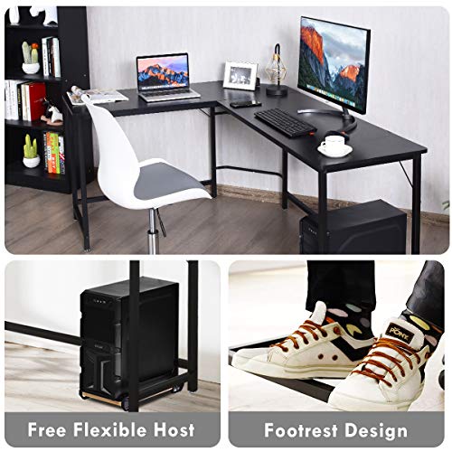 Tangkula L-Shaped Desk, 66 Inch Home Office Computer Desk PC Laptop Study Table with CPU Stand & Spacious Surface, Computer Workstation with Adjustable Foot Pads, Black