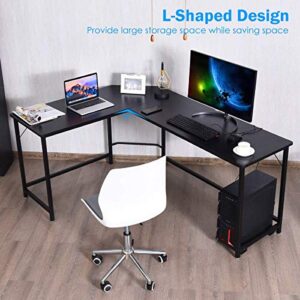 Tangkula L-Shaped Desk, 66 Inch Home Office Computer Desk PC Laptop Study Table with CPU Stand & Spacious Surface, Computer Workstation with Adjustable Foot Pads, Black