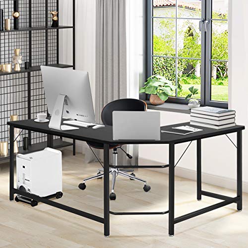 Tangkula L-Shaped Desk, 66 Inch Home Office Computer Desk PC Laptop Study Table with CPU Stand & Spacious Surface, Computer Workstation with Adjustable Foot Pads, Black