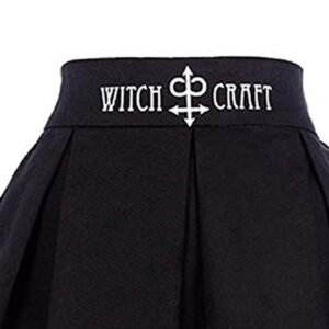 Black Skirt for Women Gothic Style Witchcraft Moon Print Pleated Punk Mini Skirts (S, Black)