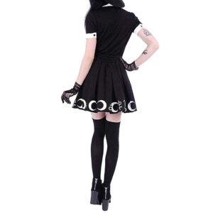 Black Skirt for Women Gothic Style Witchcraft Moon Print Pleated Punk Mini Skirts (S, Black)