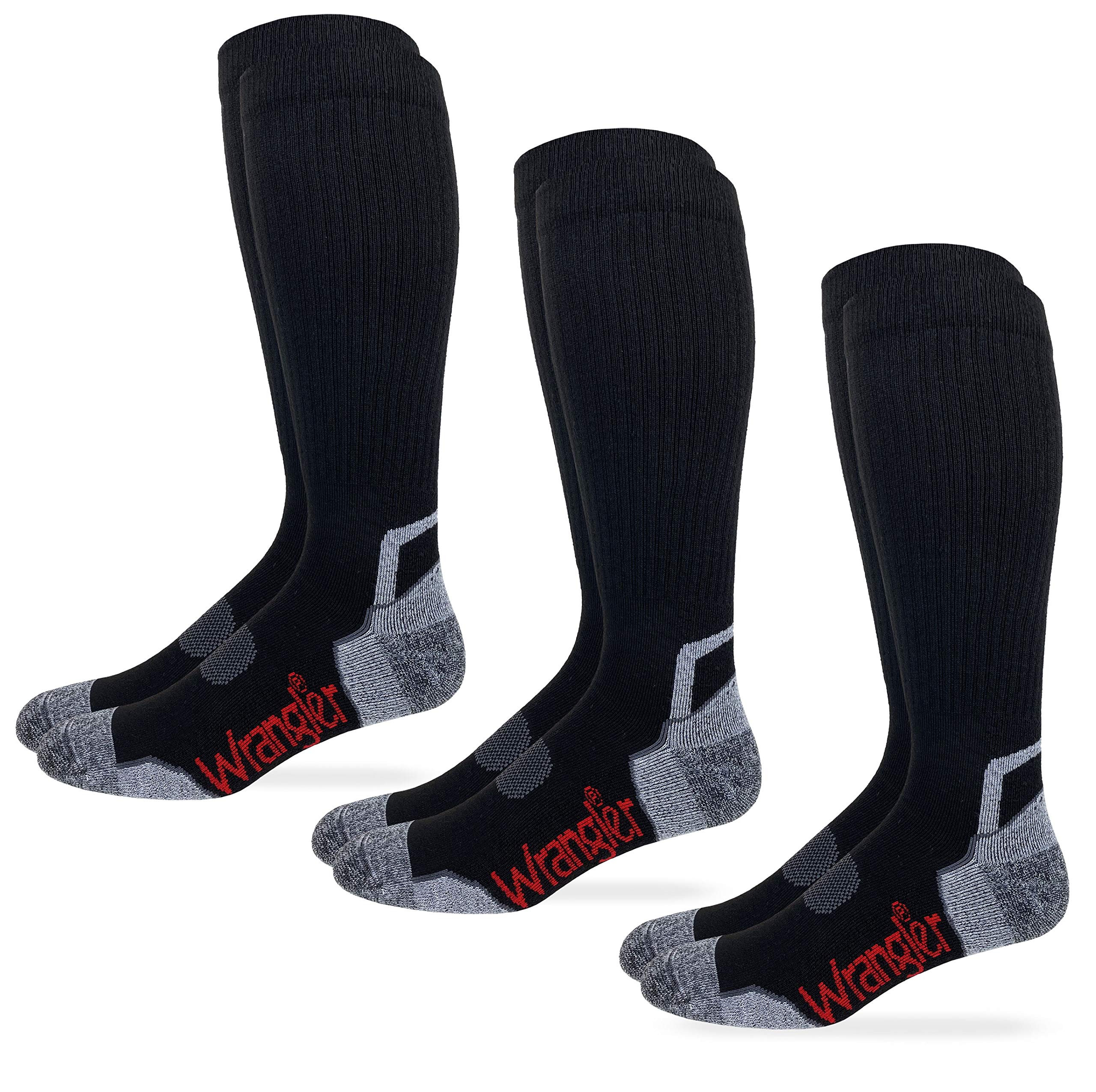 Wrangler Mens Ultra Dri Compression Tall Boot Socks 3 Pair Pack (Black, Men's Shoe Size 9-13 - Sock Size Large)