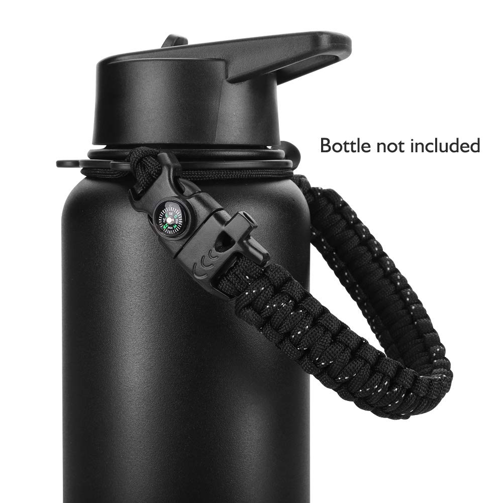 Accmor Paracord Water Bottle Handle for 12oz to 64oz Previous Version Wide Mouth Hydro Flask, Bottles Accessories Paracord Strap Carrier with Whistle Compass Safety Ring and Carabiner