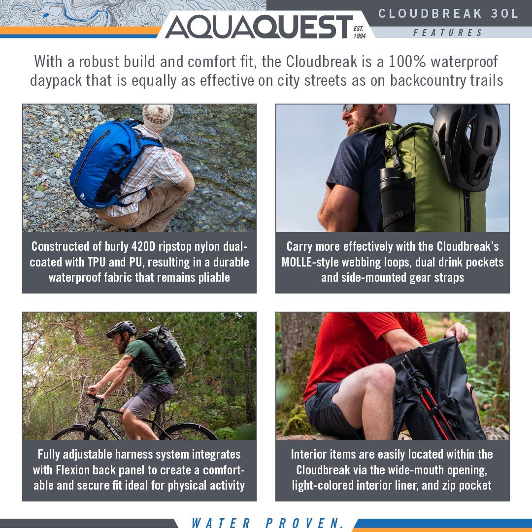 AquaQuest Cloudbreak Waterproof Bag - Large 30L Day Pack - for Commuting to Work, College, Protect your Laptop - Blue